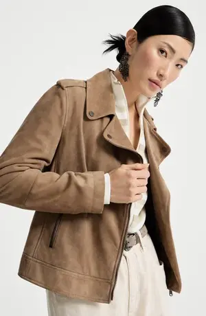 Brunello Cucinelli Suede Biker Jacket - Hazelnut
