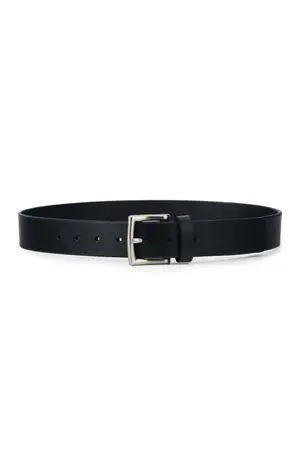 EZRA ARTHUR Leather Belt With Brass Buckle - Black And Nickel