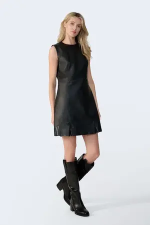 FURNIQ UK Selene Leather Mini Dress - Black
