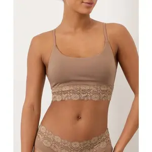 PACT Lace Modern Scoop Bralette Made With Organic Cotton - Driftwood Brown