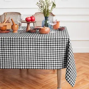 SOLINO HOME Linen Tableclothgingham Check Black