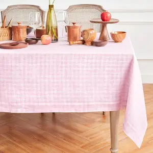 SOLINO HOME Linen Tableclothgingham Check - Marshmellow Pink