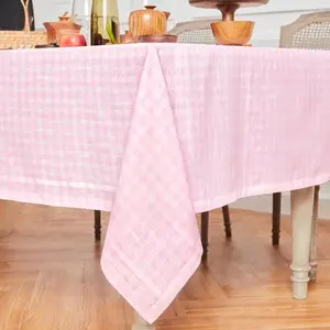 SOLINO HOME Linen Tableclothgingham Check - Marshmellow Pink