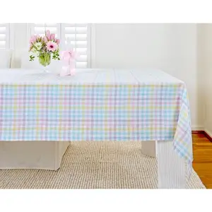 SOLINO HOME Linen Tableclothgingham Check Pastel Gingham
