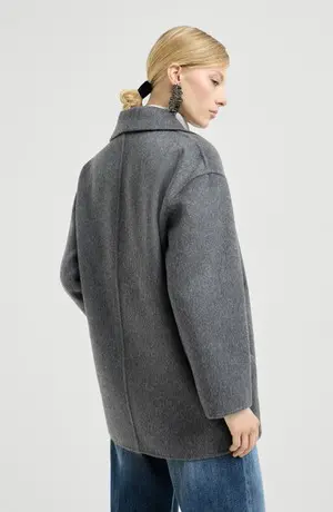 Brunello Cucinelli Cashmere Double Beaver Cloth Pea Coat - Anthracite