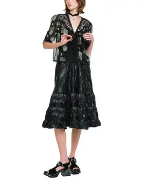 Anna Sui Floral Embroidered Chiffon Bed Jacket