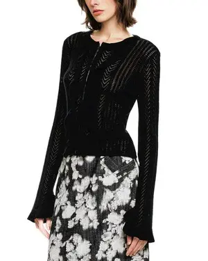 Anna Sui Victorian Pointelle Knitwear Cardigan - Black