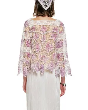 Anna Sui Medallion Floral Lace Tie Blouse