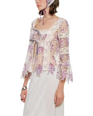 Anna Sui Medallion Floral Lace Tie Blouse