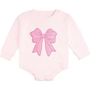 SWEET WINK Sequin Bow Patch Romper - Ballet Pink