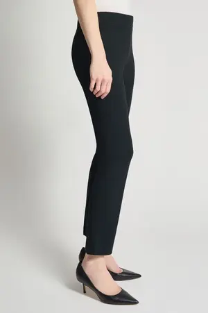 Ming Wang Stretch Deco Crepe Straight Leg Ankle Length Pants - Black