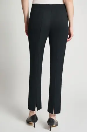 Ming Wang Stretch Deco Crepe Straight Leg Ankle Length Pants - Black