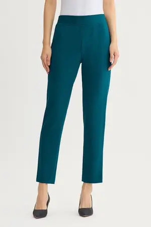 Ming Wang Stretch Deco Crepe Straight Leg Pants - Deep Teal