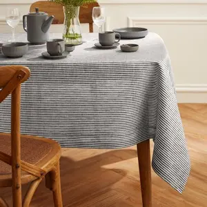 SOLINO HOME Linen Tableclothnarrow Stripe Black And White