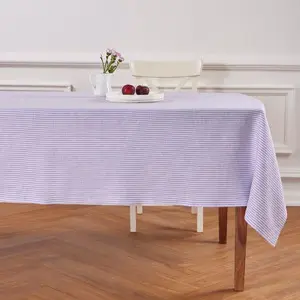 SOLINO HOME Linen Tableclothnarrow Stripe Lavender And White