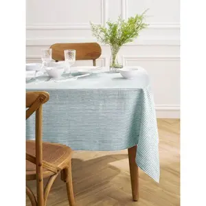 SOLINO HOME Linen Tableclothnarrow Stripe Rainforest And White