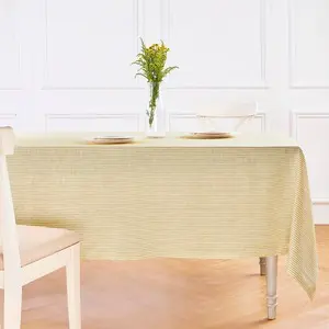 SOLINO HOME Linen Tableclothnarrow Stripe - Spicy Mustard And White