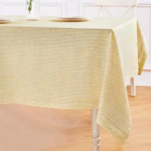 SOLINO HOME Linen Tableclothnarrow Stripe - Spicy Mustard And White