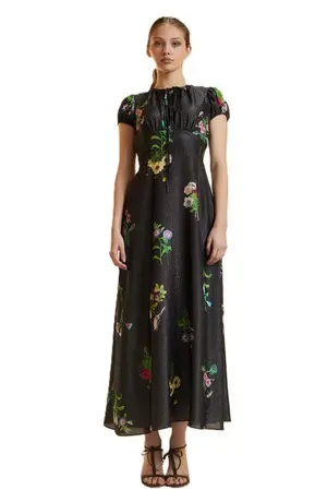 Cynthia Rowley Printed Lurex Tie-neck Midi Dress