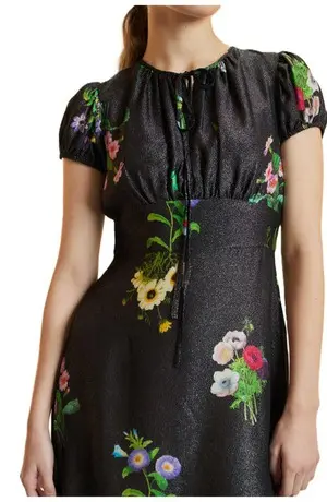 Cynthia Rowley Printed Lurex Tie-neck Midi Dress