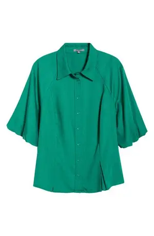 Wit & Wisdom Bubble Sleeve Button-up Top - Lake Green