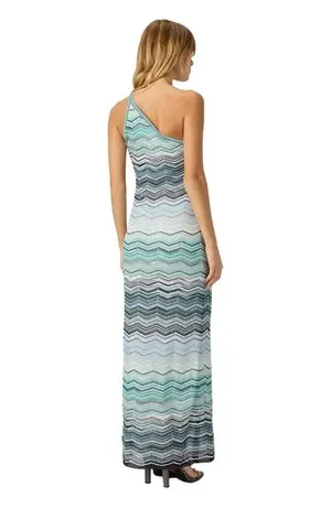 Missoni One-shoulder Chevron Sequined Long Dress - Turquoise