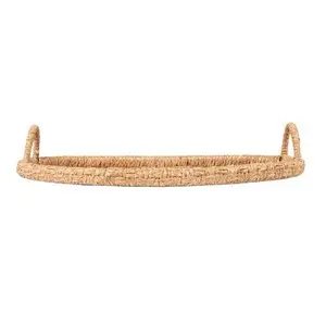 STORIED HOME Decorative Handwoven Oval Seagrass & Rattan Trays With Handles