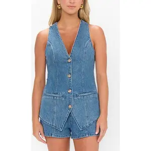 Show Me Your Mumu Denim Romper - Ripple Indigo