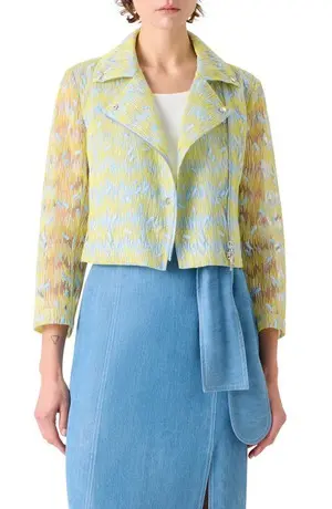 Akris Scribble Embroidered Biker Jacket - Lemon Zing-sky Blue
