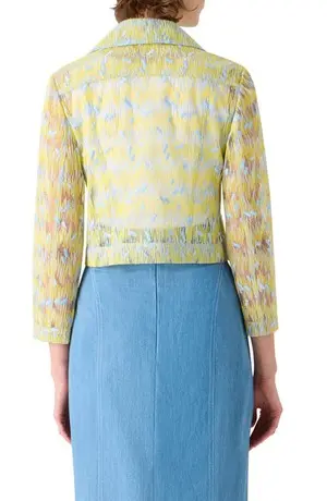 Akris Scribble Embroidered Biker Jacket - Lemon Zing-sky Blue