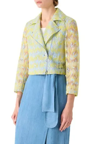 Akris Scribble Embroidered Biker Jacket - Lemon Zing-sky Blue