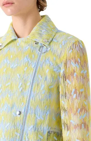 Akris Scribble Embroidered Biker Jacket - Lemon Zing-sky Blue