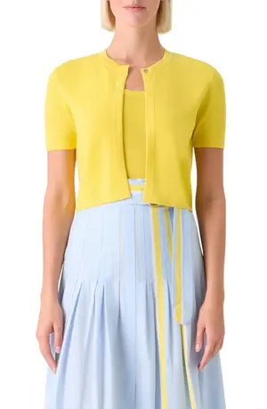 Akris Short Sleeve Cropped Cardigan - Lemon Zing