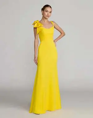 Mac Duggal Scoop Neck Trumpet Gown With Bow - Yellow