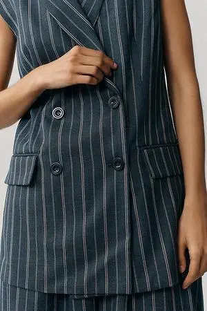 Anthropologie Longline Pinstripe Vest Jacket