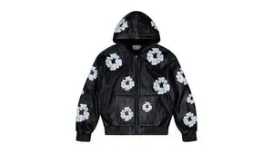 DENIM TEARS Leather Cotton Wreath Zip Hoodie - Black