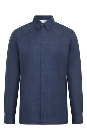 Gabriela Hearst Nicolas Shirt In Virgin Wool Silk With Linen - Denim