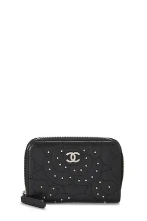Chanel Studded Camellia Coin Purse - Black