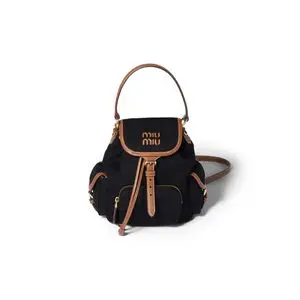 Miu Miu Canvas And Leather Backpack - Black/brandy