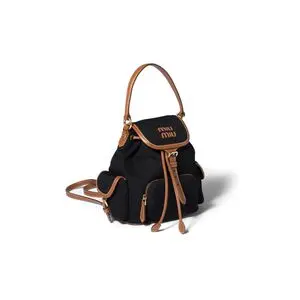 Miu Miu Canvas And Leather Backpack - Black/brandy
