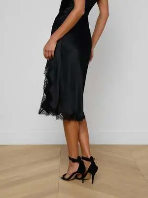 L'Agence Silk Lace Midi Skirt
