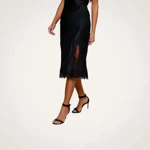 L'Agence Silk Lace Midi Skirt - Black