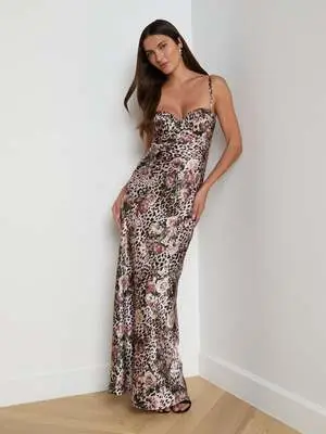 L'Agence Sayla Silk Gown - Multi Large Rose Cheetah