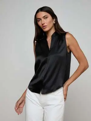 L'Agence Phoebe Silk Sleeveless Top - Black
