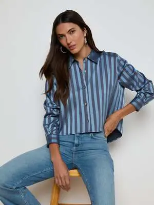L'Agence Cosette Satin Shirt - Blue Multi Stripe