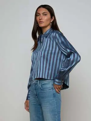 L'Agence Cosette Satin Shirt - Blue Multi Stripe