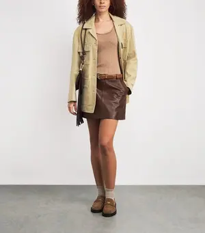 FRAME Leather Mini Skirt - Brown
