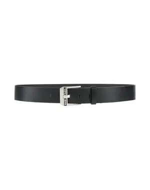 DIESEL Pebbled Leather Belt With Buckle And Logo - Black
