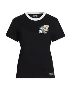 EA7 Embroidered Cotton T-shirt - Black