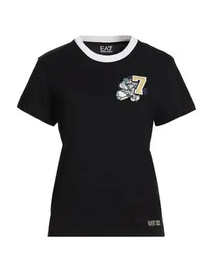 EA7 Embroidered Cotton T-shirt - Black
